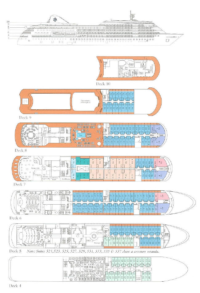 Deluxe Silversea Cruises - Silversea Shadow & Whisper Deck Plans
